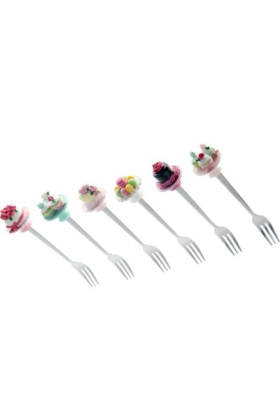 Kancaev Ayaklı Tabakta Pasta Ziyafeti Tatlı Çatalı, 6'Lı Kancaev Ayaklı Tabakta Pasta Ziyafeti Tatlı Çatalı, 6'Lı