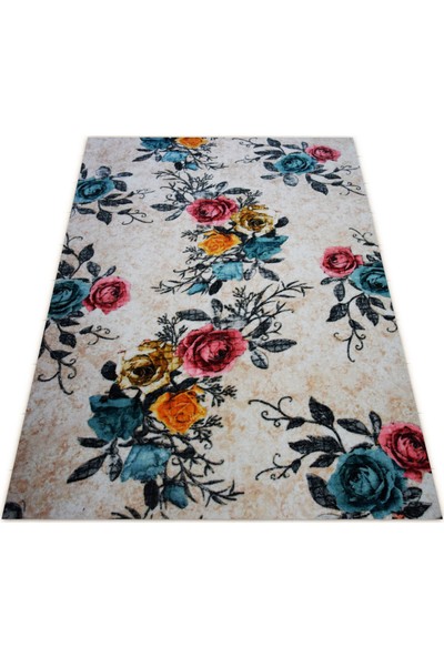 Nur Home Turkuaz Pembe Güllü Dijital Welsoft Lastikli Halı Örtüsü 80x150 Nur Home Turkuaz Pembe Güllü Dijital Welsoft Lastikli Halı Örtüsü 80x150