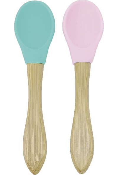 Oioi Bambu Saplı Silikon Kaşık 2'li Yeşil - Pembe Oioi Bambu Saplı Silikon Kaşık 2'li Yeşil - Pembe