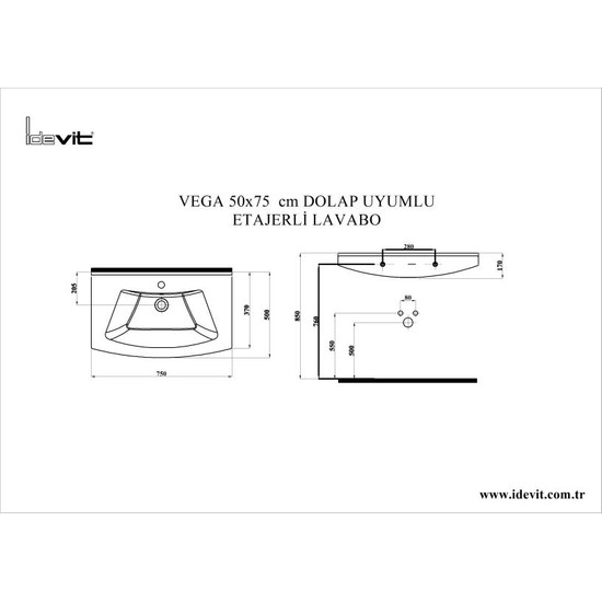 İdevit Vega 75Cm Hilton Dolap Uyumlu Etejerli Lavabo 25 Yıl Fiyatı