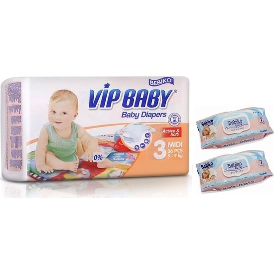 Vip Baby Active&Soft 3 Numara Midi 36 Adet Bebek Bezi + Fiyatı