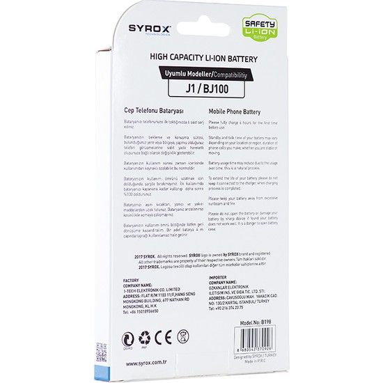 Syrox J1 Batarya SYX-B198 Fiyatı - Taksit Seçenekleri