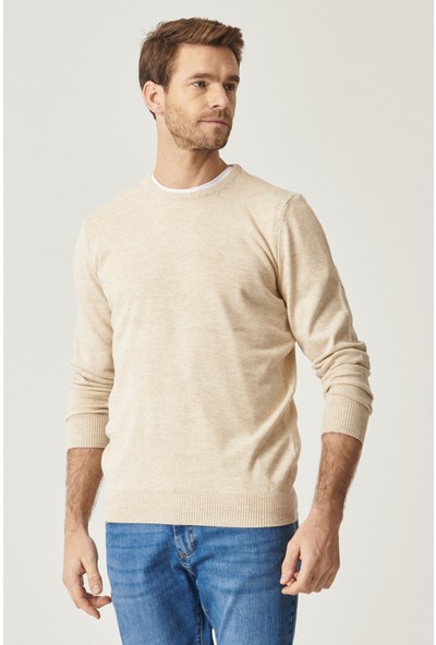 Ac&Co / Altınyıldız Classics Erkek Bej Standart Fit Bisiklet Yaka Basic Triko