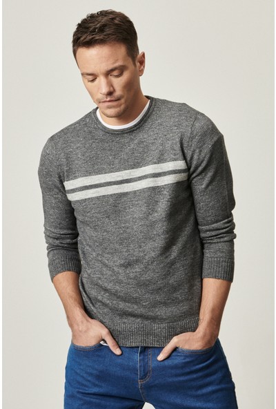 AC&Co / Altınyıldız Classics Standart Fit Bisiklet Yaka Çizgili Triko