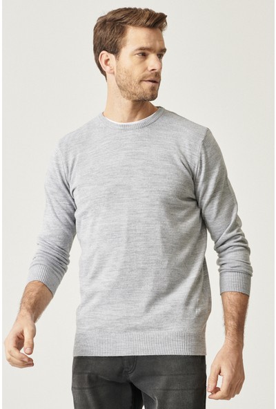 Ac&Co / Altınyıldız Classics Erkek Gri Standart Fit Bisiklet Yaka Basic Triko