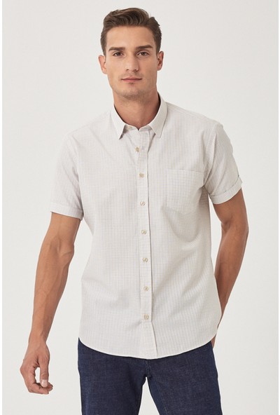 Altınyıldız Classıcs Erkek Beyaz-Bej Regular Fit Düğmeli Yaka Kısa Kollu Yazlık Kareli Gömlek Altınyıldız Classıcs Erkek Beyaz-Bej Regular Fit Düğmeli Yaka Kısa Kollu Yazlık Kareli Gömlek