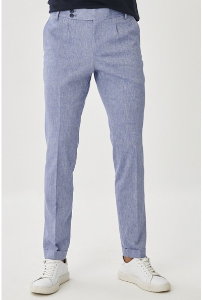 Ac&Co / Altınyıldız Classics Erkek Mavi Slim Fit Dar Kesim Yan Cep Casual Pantolon