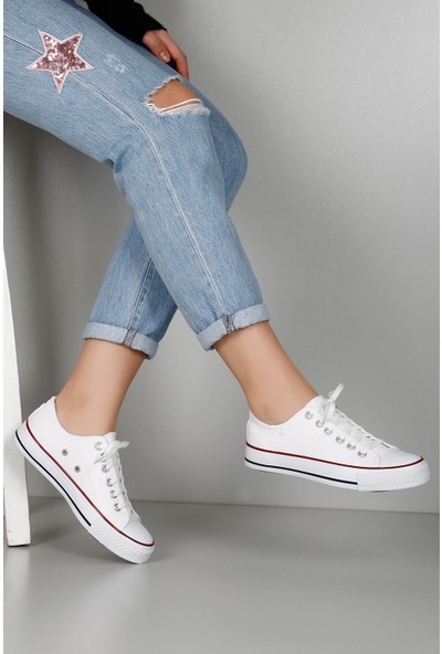 Gönderi(R) Bağcıklı Kadın Keten Günlük Spor Düz Taban Sneaker 35222