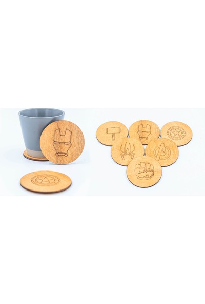 Kusva Ahşap 6'lı Bardak Altlığı - Avengers