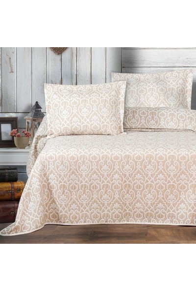 Elart Yatak Örtüsü Takımı Çift Kişilik Jakar Şönil Kumaş Marlin Cappuccino