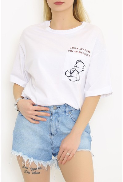 Bernam Butik Cep Baskılı Tişört Beyaz Bernam Butik Cep Baskılı Tişört Beyaz
