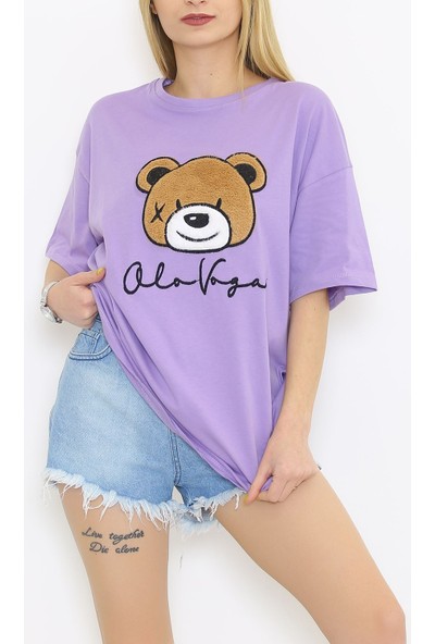 Bernam Butik Ayıcık Işlemeli Tişört Lila