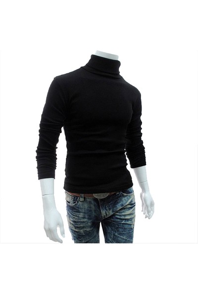 Erkekler Uzun Kollu Kazak Solid Slim Fit Basic Kazak Üstler