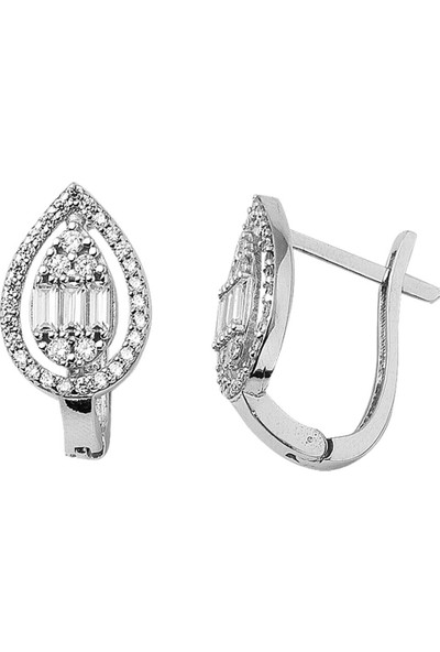 Bilezikci Damla Baget Taşlı Beyaz Altın Küpe