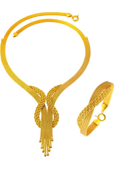 Gerdanlık & Bileklik Püsküllü Altın Set