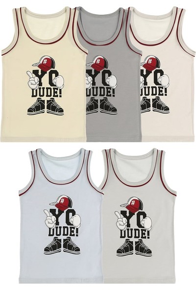 Donella 5'li Renkli Dude Baskılı Erkek Çocuk Atlet - 777004