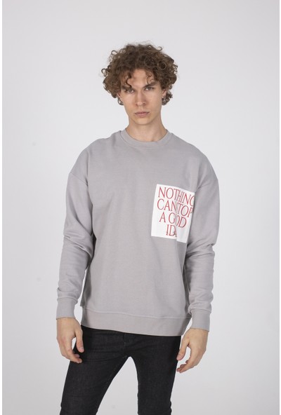 Erkek Nothing Can Stop Baskılı Gri Oversize Sweatshirt