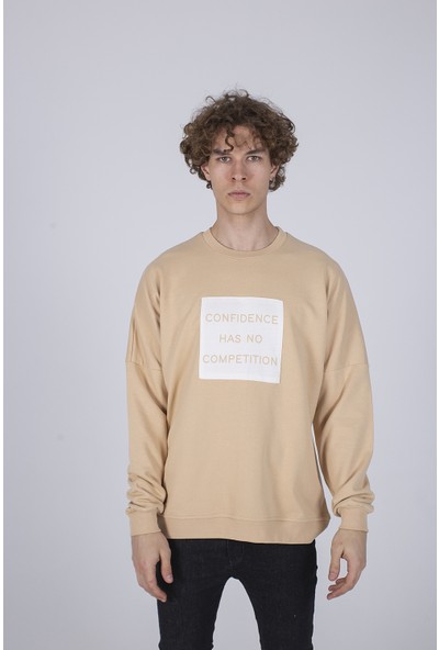 Erkek hola Baskılı Krem Oversize Sweatshirt