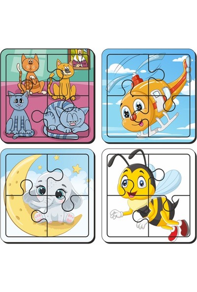 Lipyos Kedi, Helikopter, Aydede ve Fil, Arı 4 Parça 4'lü Yapboz Ilk Puzzle, Kolay Puzzle 4PUZZ1660 Lipyos Kedi, Helikopter, Aydede ve Fil, Arı 4 Parça 4'lü Yapboz Ilk Puzzle, Kolay Puzzle 4PUZZ1660