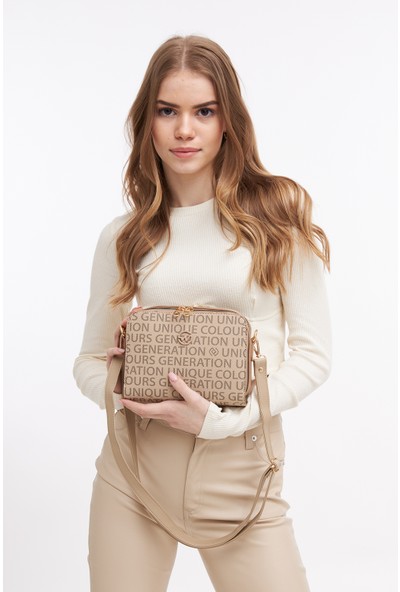 Vizon Kadın Baskılı Çok Gözlü Kutu Çanta