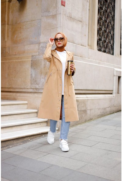 Moylin 1923 Kapüşonlu Uzun Trençkot