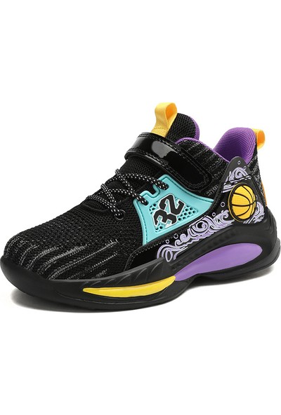 Erkek Basketbol Ayakkabıları Çocuk Spor Rahat Ayakkabıları Siyah (Yurt Dışından)