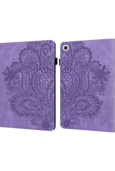 Hello-U Galaxy Tab A7 10.4 Için Baskılı Çiçek Desen Deri Tablet Kılıfı -Mor (Yurt Dışından)