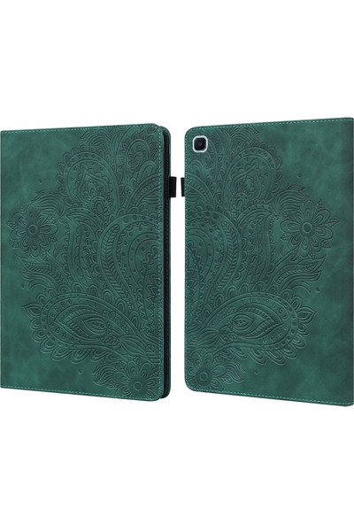 Hello-U Galaxy Tab S6 Lite P610 P615 Için Baskılı Çiçek Desen Deri Tablet Kılıfı -Yeşil (Yurt Dışından)