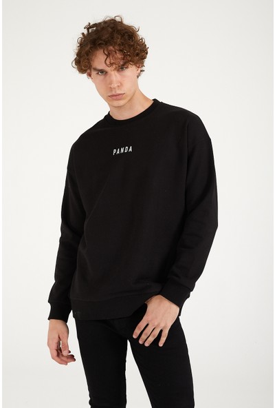 Karpefingo Erkek Panda Baskılı Oversıze Siyah Sweatshirt Karpefingo Erkek Panda Baskılı Oversıze Siyah Sweatshirt