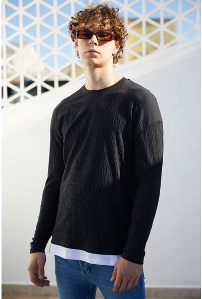 Karpefingo Erkek Buruşuk Siyah Sweatshirt Karpefingo Erkek Buruşuk Siyah Sweatshirt