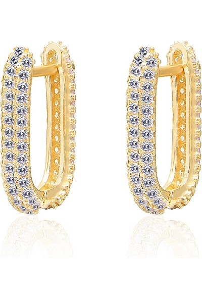 Coşar Silver Zirkon Taşlı Pırlanta Montür Altın Kaplama Gümüş Küpe