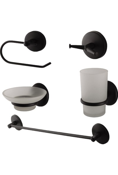 Kupp Siyah 5'li Banyo Aksesuar Seti Bornozluk Havluluk Kağıtlık Sabunluk Dişfırçalık Kupp Siyah 5'li Banyo Aksesuar Seti Bornozluk Havluluk Kağıtlık Sabunluk Dişfırçalık