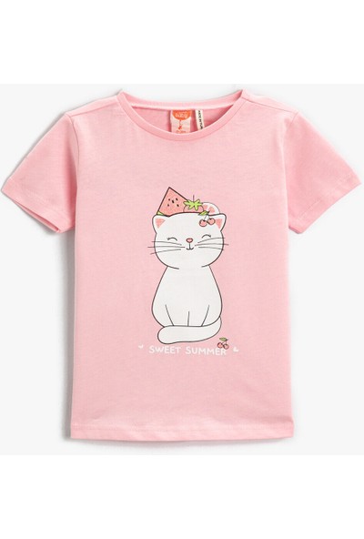 Koton Kedi Baskılı Kısa Kollu Tişört Pamuklu
