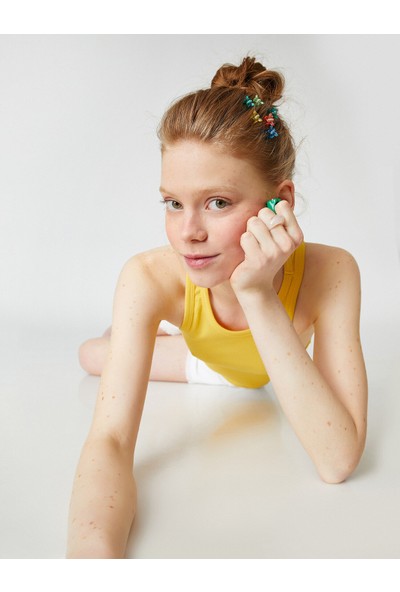 Koton 2SAL30067IK Yuvarlak Yaka AskılıNormal Kalıp Sarı Kadın Atlet