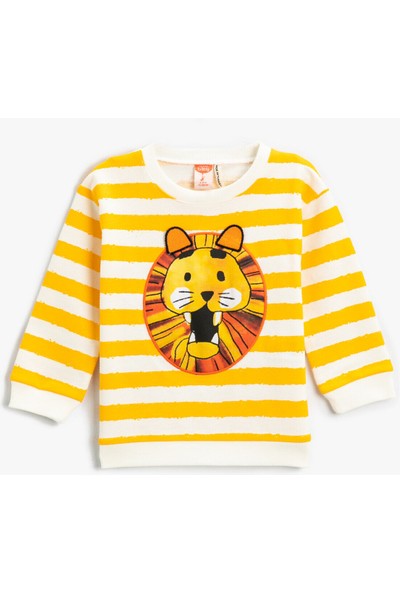 Koton Aslan Baskılı Çizgili Sweatshirt Pamuklu