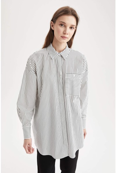 DeFacto Regular Fit Çizgili Uzun Kollu Poplin Uzun Kollu Dokuma Tunik X2845AZ22SM DeFacto Regular Fit Çizgili Uzun Kollu Poplin Uzun Kollu Dokuma Tunik X2845AZ22SM