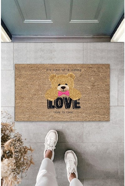 Silkcoat Home Bej Kapı Önü Paspası Love To Love Ayıcık Desen PS937