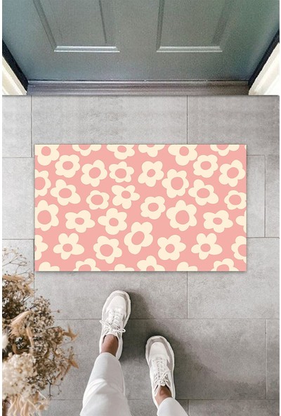 Silkcoat Home Dijital Çiçek Pembe Kapı Paspası Dış Mekan Paspas PS1016