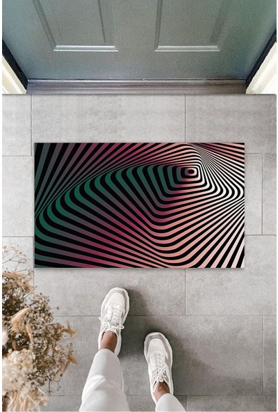 Silkcoat Home Dijital 3D Spiral Siyah-Pembe Kapı Paspası Dış Mekan Paspas PS1023