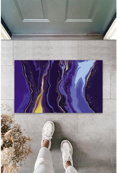 Silkcoat Home Dekoratif Dijital Modern Dalgalı Açık Mavi Kapı Paspası Dış Mekan Paspas PS1053