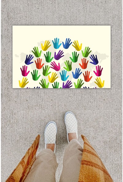 Silkcoat Home Dijital Baskı Dekoratif El Çok Renkli Kapı Önü Paspası PS1216 Silkcoat Home Dijital Baskı Dekoratif El Çok Renkli Kapı Önü Paspası PS1216