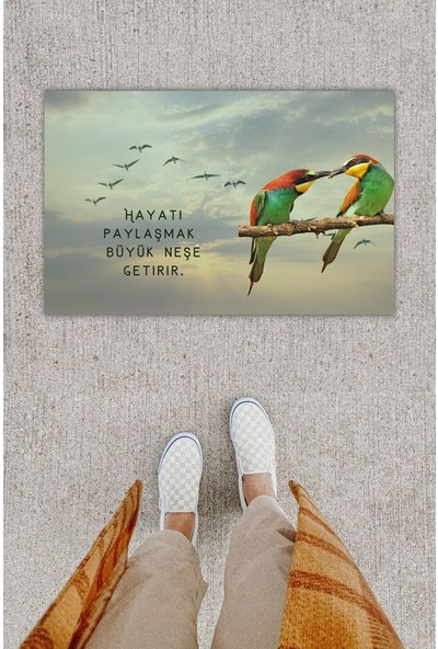 Silkcoat Home Dijital Baskı Dekoratif Tropikal Kuş Gri Kapı Önü Paspası PS1219