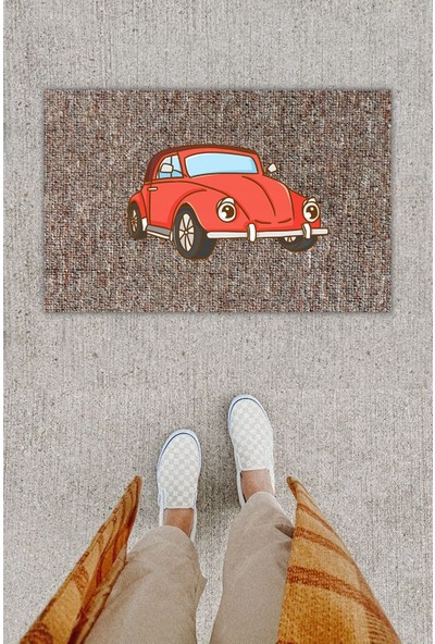 Silkcoat Home Dijital Baskı Dekoratif Vosvos Kırmızı Kapı Önü Paspası PS1243