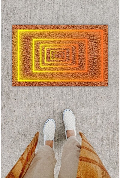 Silkcoat Home Dijital Baskı Dekoratif Şerit Kahverengi Kapı Önü Paspası PS1182