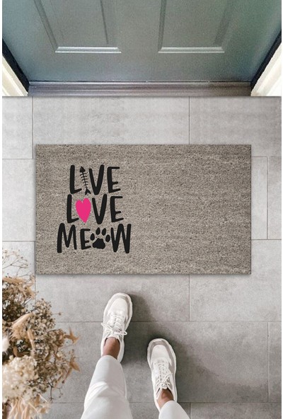 Silkcoat Home Dijital Baskı Gri Pembe Kalpli Kılçıklı Love Meow Dekoratif Kapı Paspası PS1331 Silkcoat Home Dijital Baskı Gri Pembe Kalpli Kılçıklı Love Meow Dekoratif Kapı Paspası PS1331