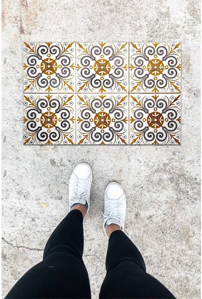 Silkcoat Home Dijital Baskı Kahverengi Çini Desen Kapı Önü Paspası PS1383