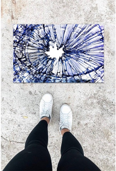 Silkcoat Home Dijital Baskı Mavi Kırık Cam Desen Kapı Önü Paspası PS1392