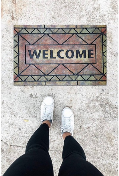 Silkcoat Home Dijital Baskı Koyu Gri Üçgen Desen Kapı Önü Paspası PS1406