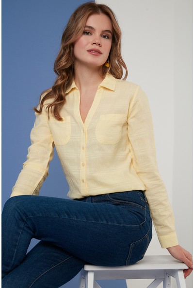 Lela Pamuklu Çift Cepli Uzun Kollu Gömlek Bayan Gömlek 51425753 Lela Pamuklu Çift Cepli Uzun Kollu Gömlek Bayan Gömlek 51425753