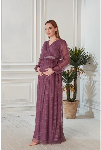 Işşıl A0024-SIM Puanlı Tül Maxi Hamile Abiye-Babyshower Elbise Işşıl A0024-SIM Puanlı Tül Maxi Hamile Abiye-Babyshower Elbise